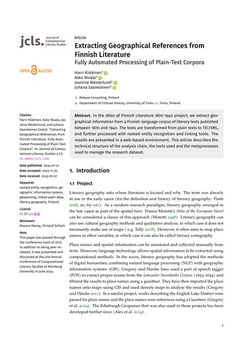 Pdf Extracting Geographical References From Finnish Literature Fully Automated Processing Of