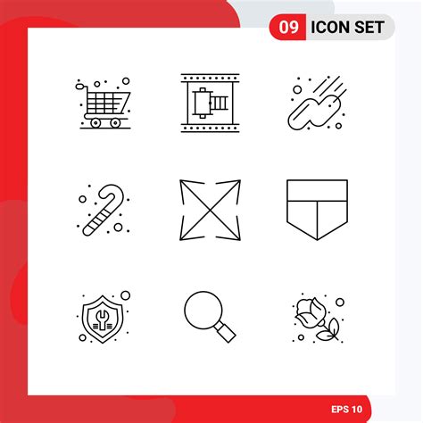 Pictogram Set Of 9 Simple Outlines Of Protect Scale Satellite Arrow Toy Editable Vector Design