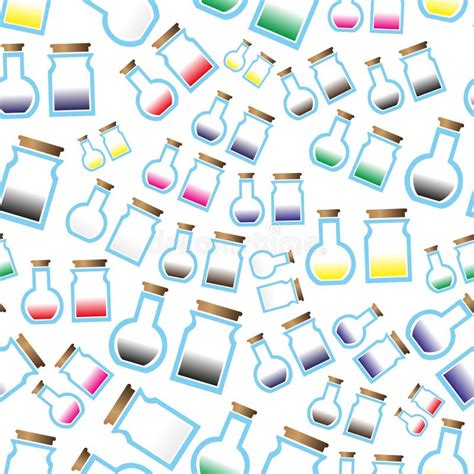 Склянка лаборатории науки стеклянная с значками Eps10 стикеров различного цвета жидкостными