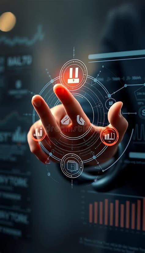 Hand Interacting With Futuristic Interface Displaying Data And Digital