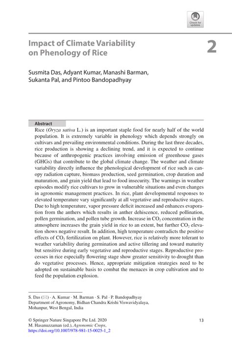 Pdf Impact Of Climate Variability On Phenology Of Rice