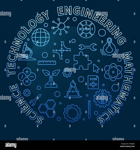 Science Technology Engineering Mathematics Round Blue Thin Line Illustration Stem Concept