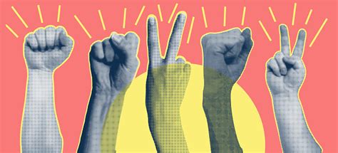 손짓이 있는 트렌디한 콜라주 컷아웃 모양 펑크와 같은 기호 승리 그런 지 하프톤 복고풍 배너 포스터 디자인 항의 대결 투쟁 파업 승리의 개념 벡터 그림 여성의 권리에 대한