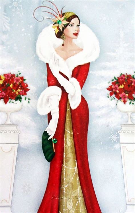 Иллюстрации в стиле арт деко Рождественское художественное оформление Винтажные дамы