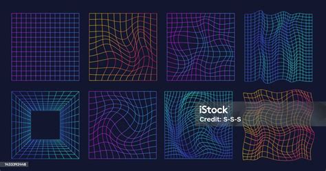 뒤틀린 복고풍 격자 Nft 사이버 중력 그리드 워프 터널 레트로 웨이브 80s 색상 네온 프리즘 증기파 사이버 펑크 90 년대