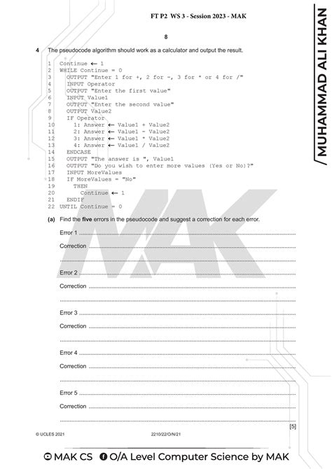 Ft P2 Session 3 8 © Ucles 2021 221022on 4 The Pseudocode