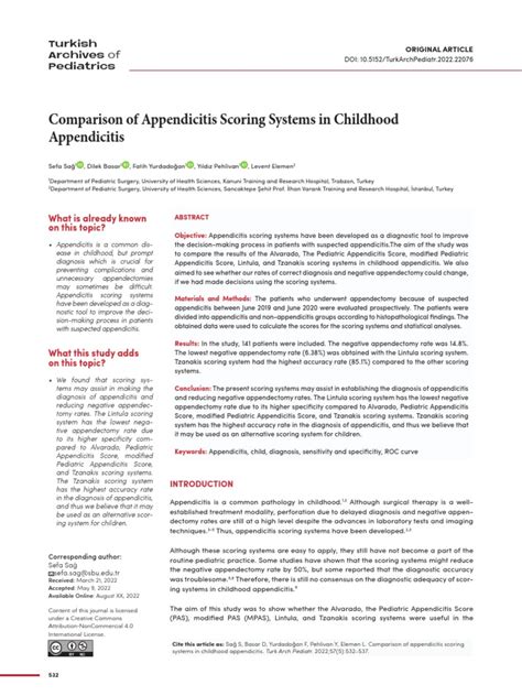 Comparison Of Appendicitis Scoring Systems In Chil Pdf Sensitivity And Specificity
