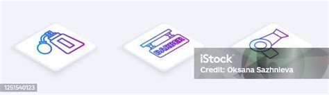 분무기 이발소 및 헤어 드라이어와 이소메트릭 라인 애프터면도 병을 설정합니다 흰색 정사각형 버튼 벡터 3차원 형태에 대한 스톡 벡터 아트 및 기타 이미지 Istock