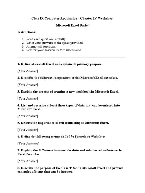 Class Ix Computer Application Chapteriv Worksheet Docx 1 Pdf