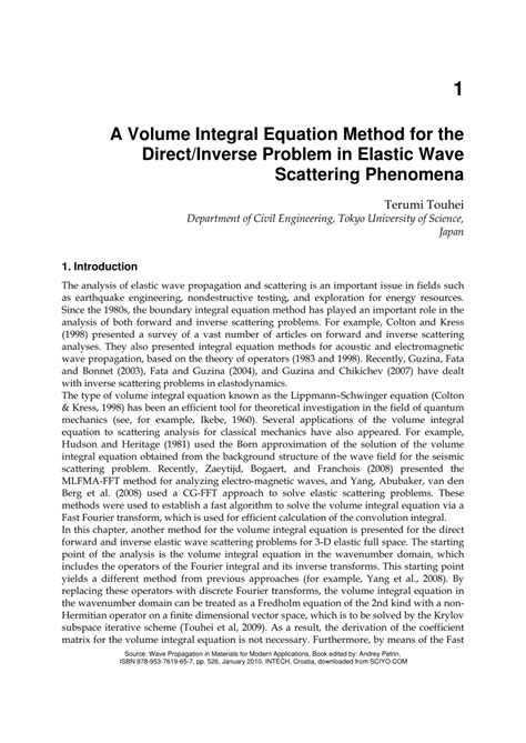 Pdf A Volume Integral Equation Method For The Directinverse Problem In Elastic Wave