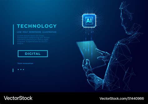 Abstract Wireframe Man Holding Tablet With Ai Chip