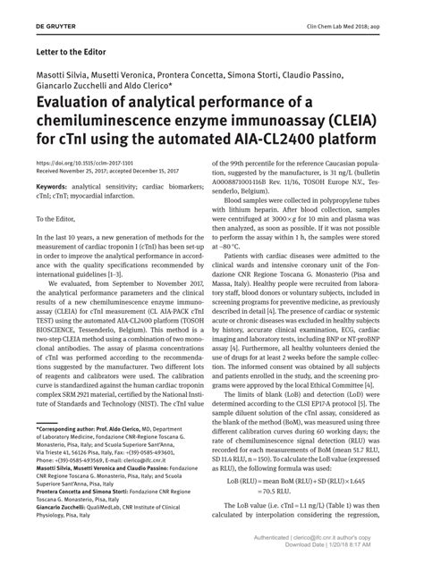 Pdf Evaluation Of Analytical Performance Of A Chemiluminescence