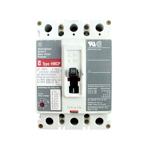 Cutler Hammer Eaton Hmcp030h1c Circuit Breaker Hmcp Frame 30a 3 Pole 600v