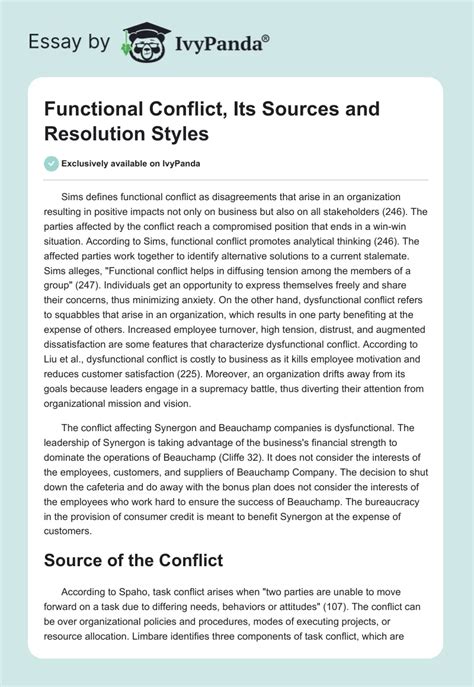 Functional Conflict Its Sources And Resolution 1935 Words Case