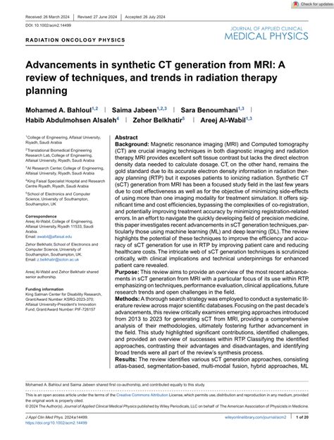 Pdf Advancements In Synthetic Ct Generation From Mri A Review Of Techniques And Trends In