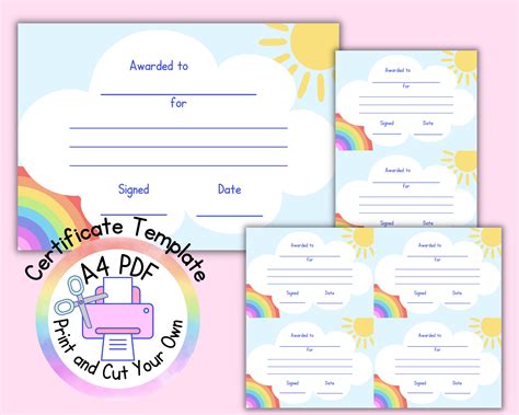 Rainbow Certificate Printable Pdf Digital Download A4 Print Your Own Etsy
