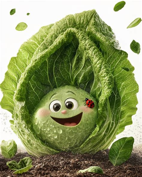 A Vibrant Green Cabbage With A Friendly Ladybug Make Nature Come Alive On The Farm Stock