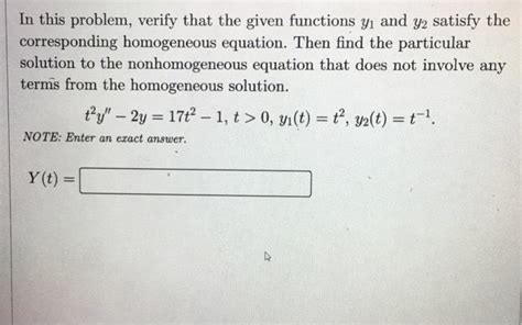 Solved In This Problem Verify That The Given Functions Yi