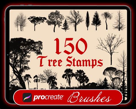 150 Procreate Tree Brushes Tree Silhouette Stamp Brush Set Procreate Nature Landscape Forest