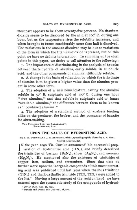 Upon The Salts Of Hydronitric Acid Journal Of The American Chemical