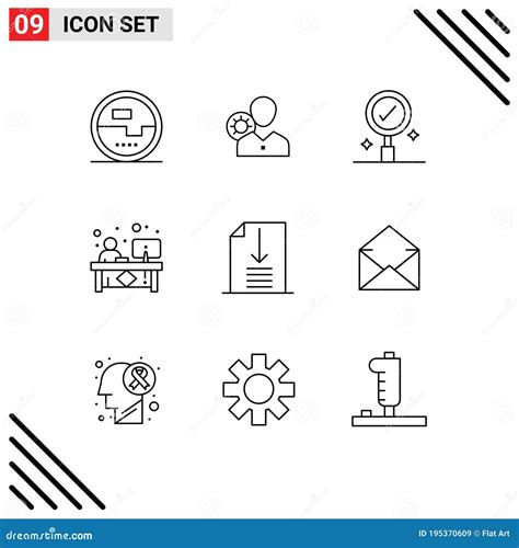 9个主题矢量图轮廓和可编辑符号 向量例证 插画 包括有 接收 办公室 商业 配置文件 邮件 能源 195370609
