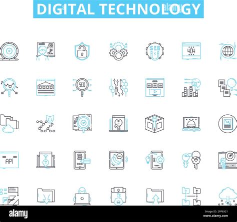 Digital Technology Linear Icons Set Internet Social Media Cloud Big