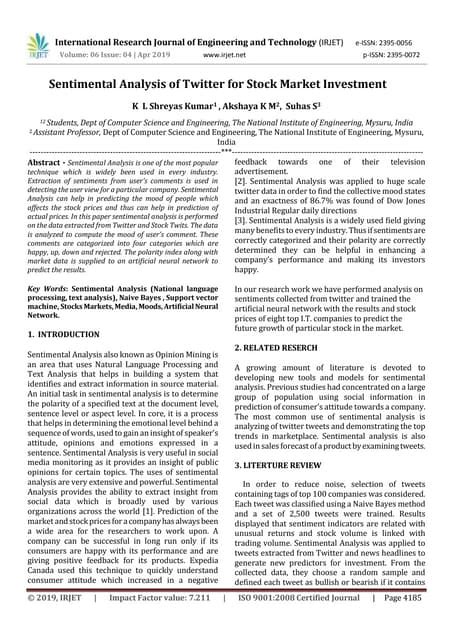 Irjet Sentimental Analysis Of Twitter For Stock Market Investment Pdf Computing