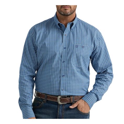 Wrangler Mens George Strait Western Shirt In Blue Print Weis