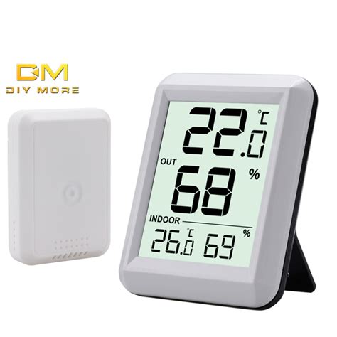 Diymore 433 MHz ดจตอลไรสาย ในรม กลางแจง เทอรโมไฮโกรมเตอร เครองวดความชน สขาว