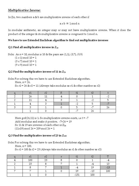 multiplicative inverse modular arithmetic pdf key cryptography