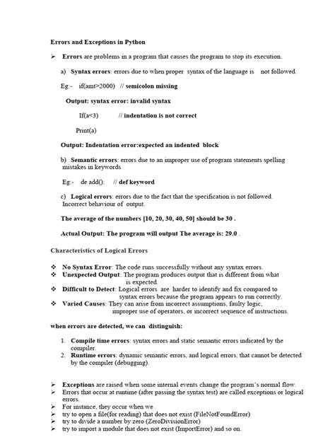 Unit Iii Errors And Exceptions In Python Pdf Python Programming
