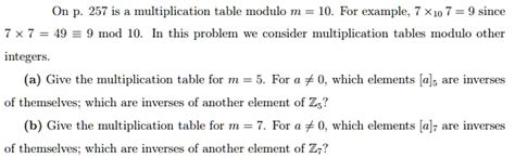Solvedon P 257 Is Multiplication Table Modulo M 10 For Example X10 7