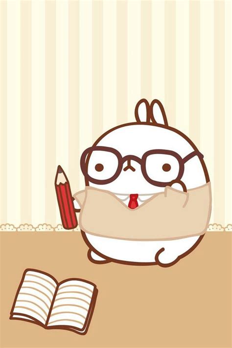 공부하는 몰랑이 배경 캐릭터 귀여운 이모티콘 몰랑이 Molang Character Cute Kawaii Adorable Lovely