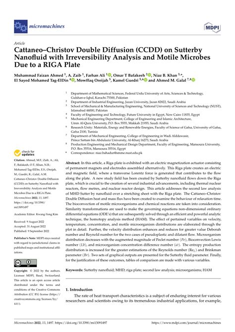Pdf Cattaneo Christov Double Diffusion Ccdd On Sutterby Nanofluid With Irreversibility