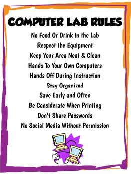 Middle High Babe Computer Lab Rules Poster By Miss Kay S Computer