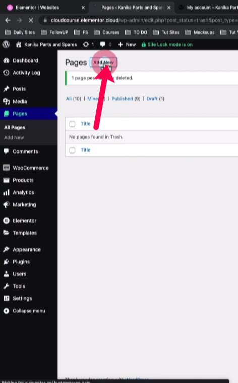 create an elementor my account page template
