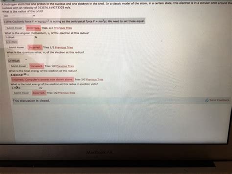 Solved Hydrogen Atom One Proton In The Nucleus And One El Chegg Com