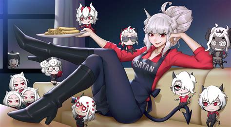 Lucifer Modeus Justice Cerberus Judgement And More Helltaker Drawn By Sunkilow Danbooru