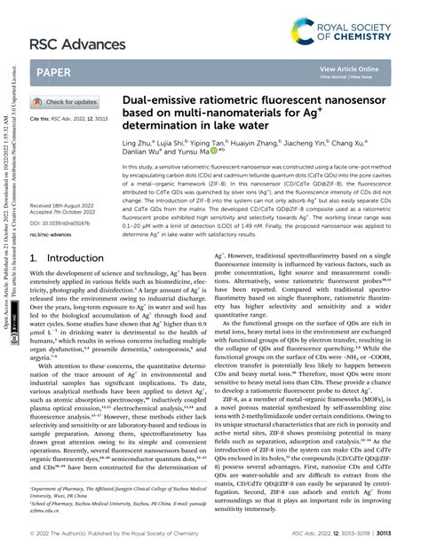 Pdf Dual Emissive Ratiometric Fluorescent Nanosensor Based On Multi Nanomaterials For Ag