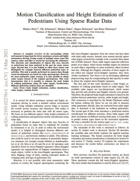 motion classification and height estimation of pedestrians using sparse