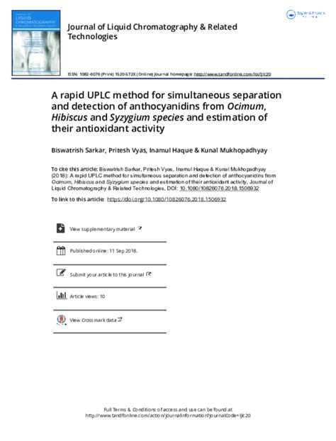 Pdf A Rapid Uplc Method For Simultaneous Separation And Detection Of