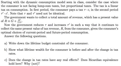 solved starting with the dynamic consumption model seen in