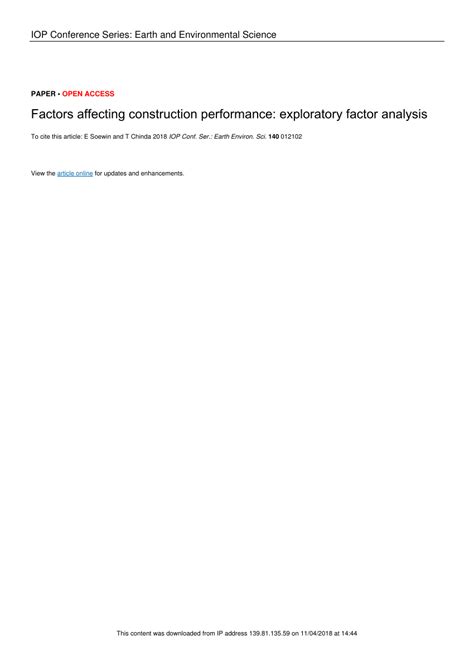 Pdf Factors Affecting Construction Performance Exploratory Factor