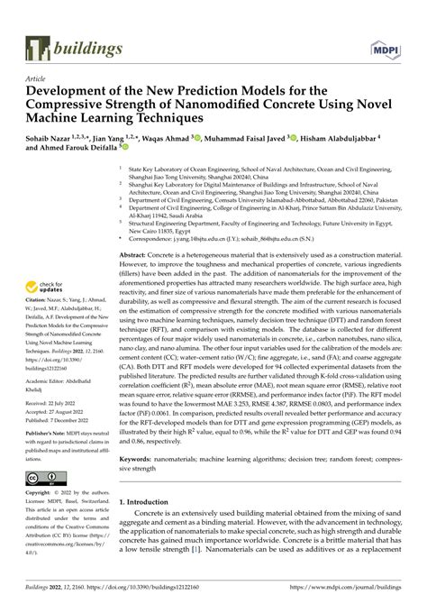 Pdf Development Of The New Prediction Models For The Compressive Strength Of Nanomodified