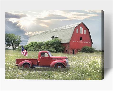 Aefer Rustic Old Truck Wall Art Farmhouse Barn Canvas Prints Modern