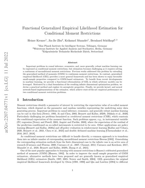 Pdf Functional Generalized Empirical Likelihood Estimation For Conditional Moment Restrictions