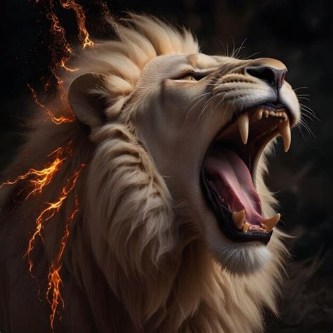 Portrait Of A Lion Roaring Premium Ai Generated Image