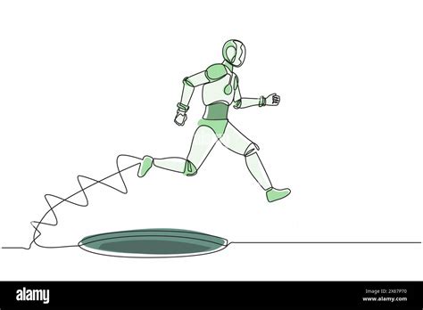 Continuous One Line Drawing Robot Jumping Through The Hole Metaphor To