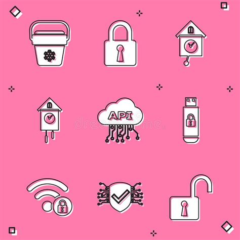 Set Cooler Bag Lock Retro Wall Watch Cloud Api Interface And Usb Flash Drive With Lock Icon