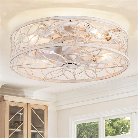 Lediary 20 Inch Caged Ceiling Fans With Lights White Flush Mount
